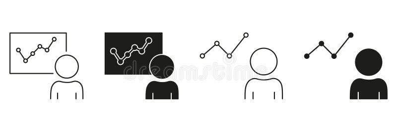 Person Analyzing Graph Line and Solid Icon Set. Data Analysis, Business ...