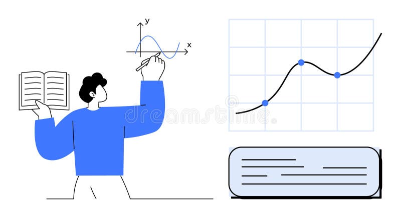Person Analyzing Mathematical Graphs and Equations with Open Book and ...