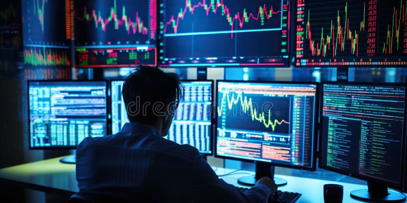 A Person Analyzing Stock Market Data on Multiple Computer Screens ...