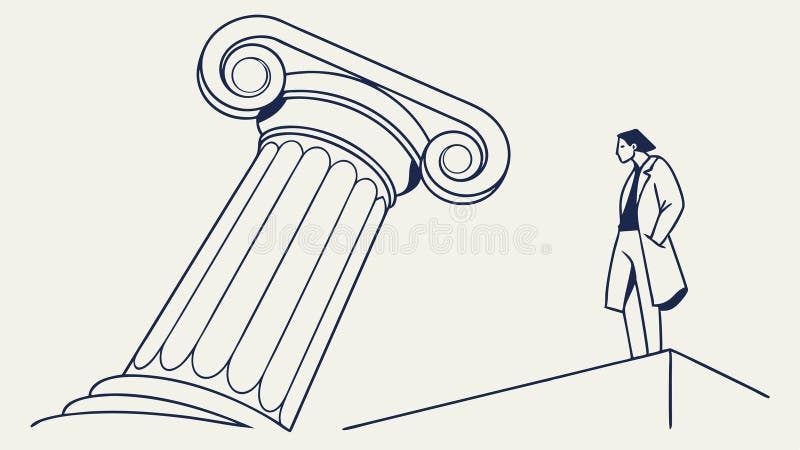Person and Ancient Column, Historical Reflection, Vector Design ...