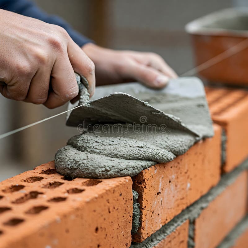 A Person Applies Mortar To a Brick Wall Using a Trowel, Showcasing the ...