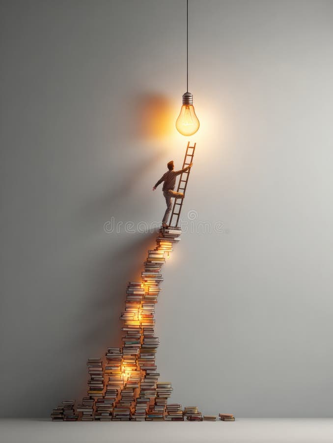 Stack Books Light Bulb Representing Education Ideas Knowledge Stock ...