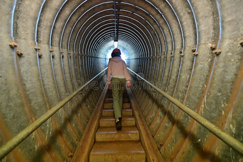 Person Ascending an Underground Tunnel Stock Photo - Image of journey ...