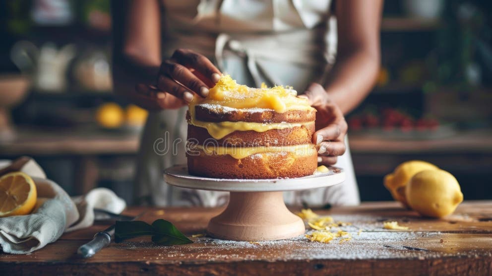 A Lemon Cake on Kitchen Table.AI Generated Image Stock Image - Image of icing, creative: 379528937
