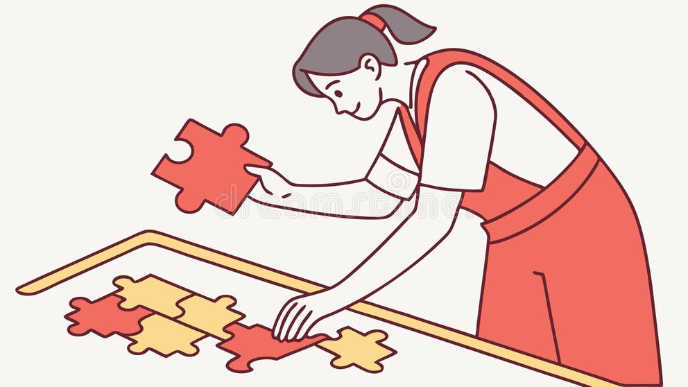Person Assembling Puzzle Pieces, Problem Solving and Completion, Vector ...