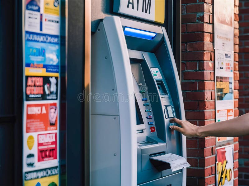 Person at the ATM machine stock illustration. Illustration of account ...