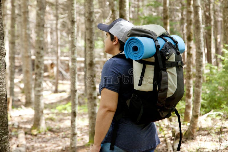 Backpacker in the woods stock photo. Image of lifestyle - 157348352