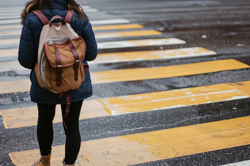 Person with Backpack Waiting at a School Crosswalk Stock Image - Image ...