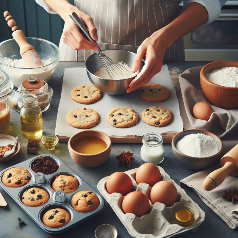 A Person Baking Cookies in Kitchen Stock Illustration - Illustration of ...