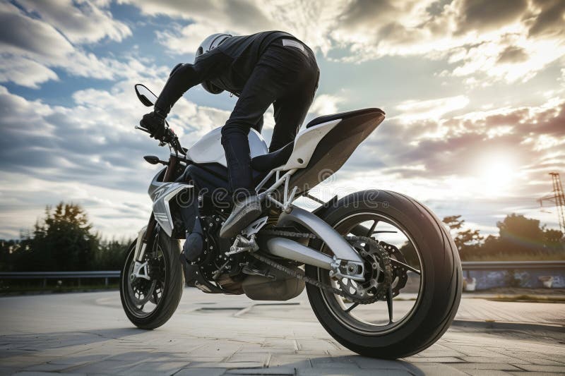 Person Balancing a Motorcycle on the Rear Wheel Stock Image - Image of ...