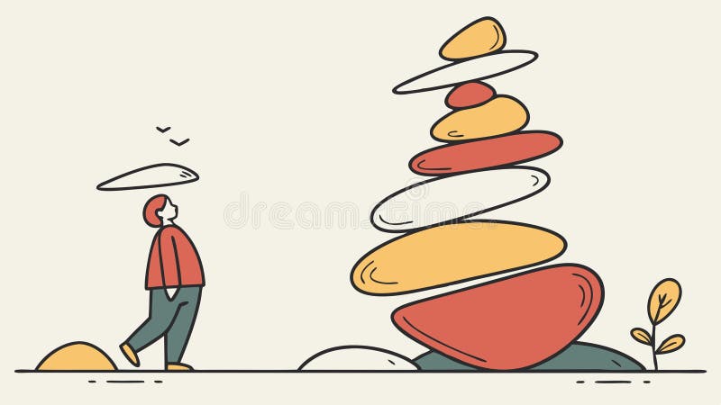 Person Balancing Stack of Stones, Tranquility and Focus, Vector Design ...