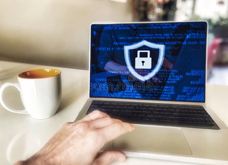 Person Behind Hacked and Locked Computer Stock Photo - Image of evening ...