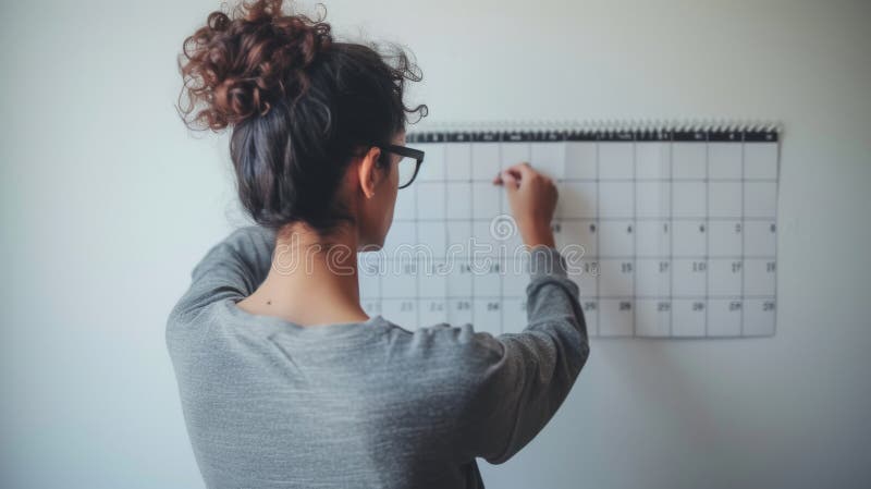 Person from Behind Looking at a Wall-mounted Calendar,. AI Generated ...