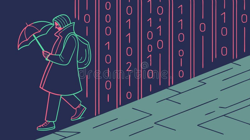 Person in Binary Code Rain, Digital Tech Concept Vector Design ...