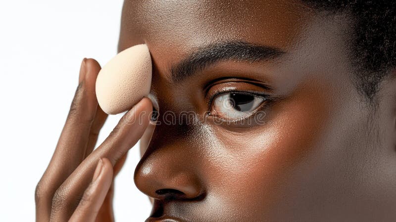 Applying Makeup with a Beauty Blender on a Smooth Rich Skin Tone in a ...