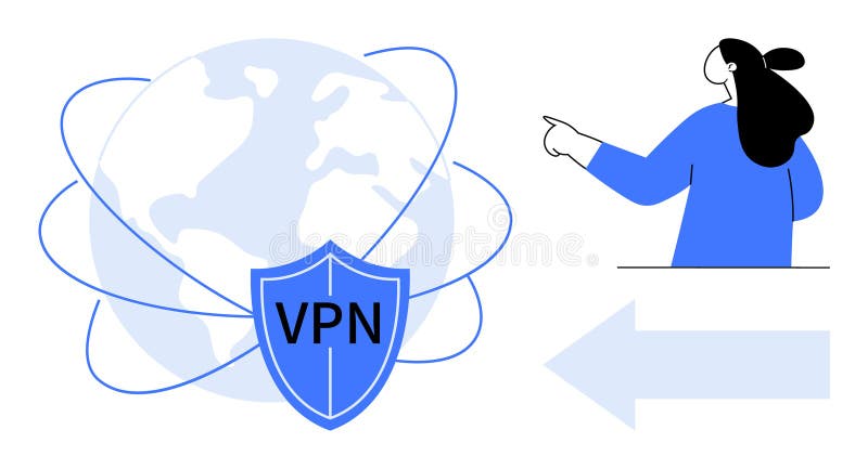 VPN Security with Woman Pointing at Globe Stock Vector - Illustration ...