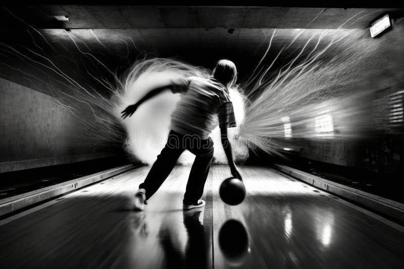 Person, Bowling a Strike in Black and White Photo Stock Illustration ...