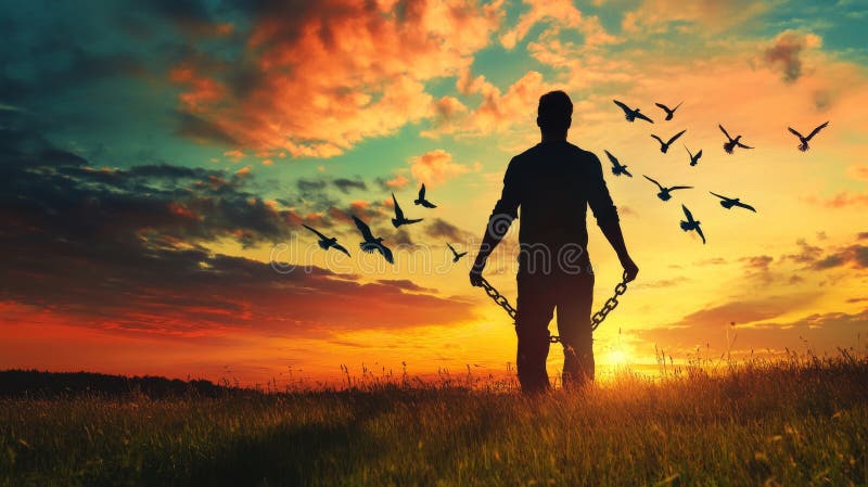 Person Breaking Free from Chains. Generative AI. Stock Illustration ...