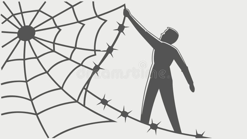 Person Breaking Spiderweb, Overcoming Obstacles, Vector Design ...