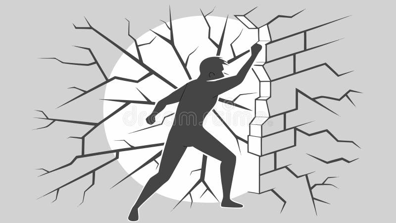 Person Breaking Wall, Symbolizing Breakthrough, Strength, and ...