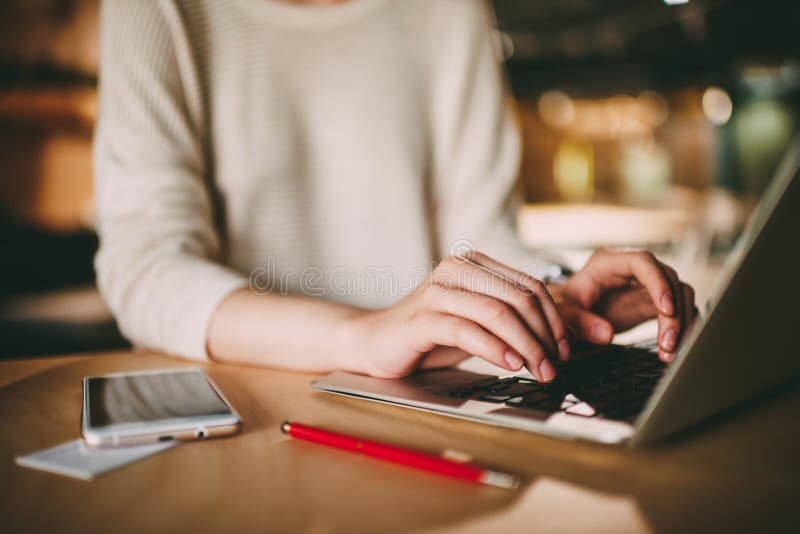 Person Browsing Laptop while Working on Project Stock Image - Image of ...