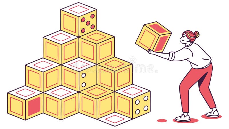 Person Building a Pyramid with Blocks, a Concept of Strategy, Vector ...