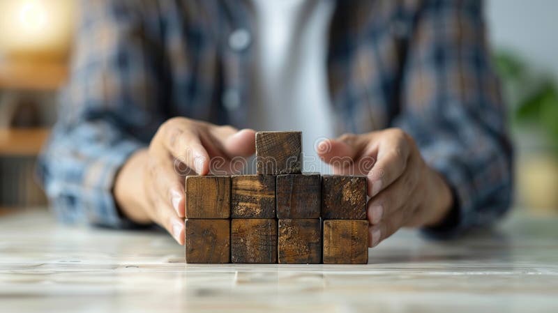 Person Building a Tower with Wooden Blocks. Generative AI Stock ...