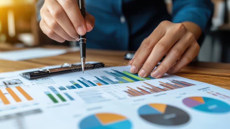 A Person is Calculating Numbers on a Table Using a Calculator and a Pen ...