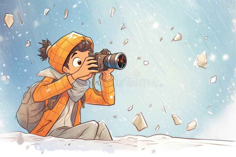 Person with Camera Capturing Falling Snowflakes Close-up Stock ...