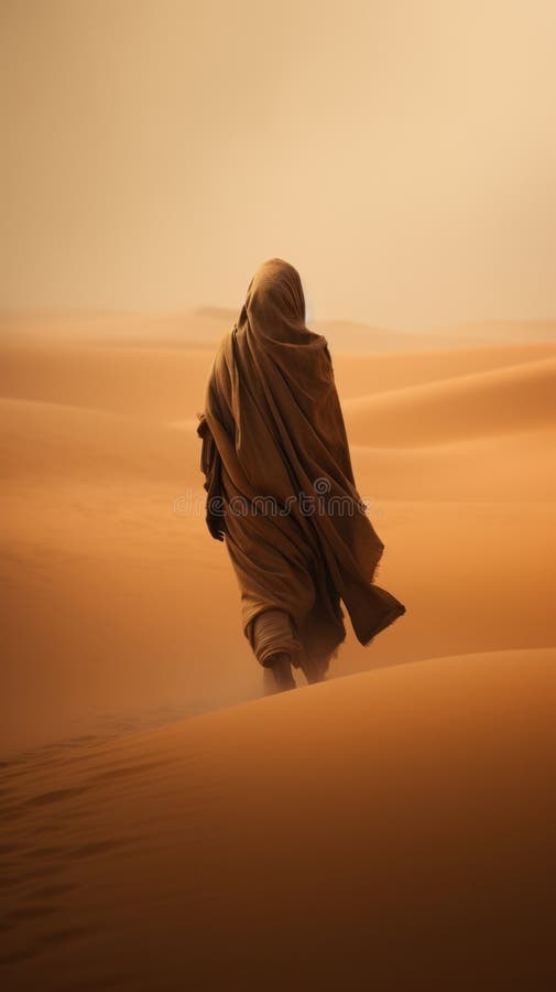 Person in Cape in Massive Sandstorm in Desert Stock Photo - Image of ...