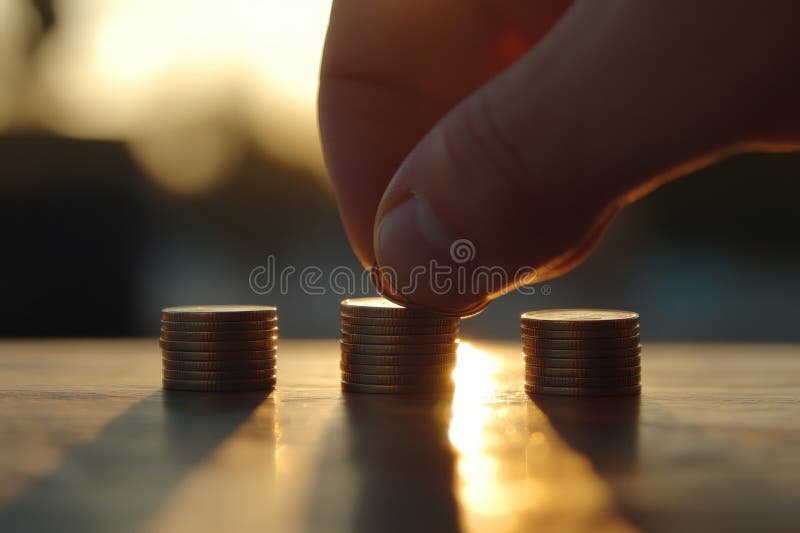 Person Carefully Placing Coin Top Tall Stack Coins Stock Photos - Free ...