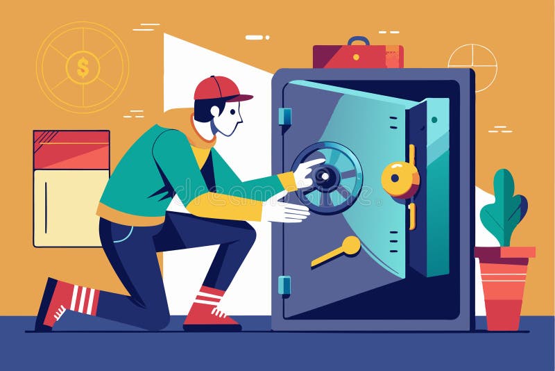 A Person is Carefully Securing a Safe, Focused on the Locking Mechanism ...