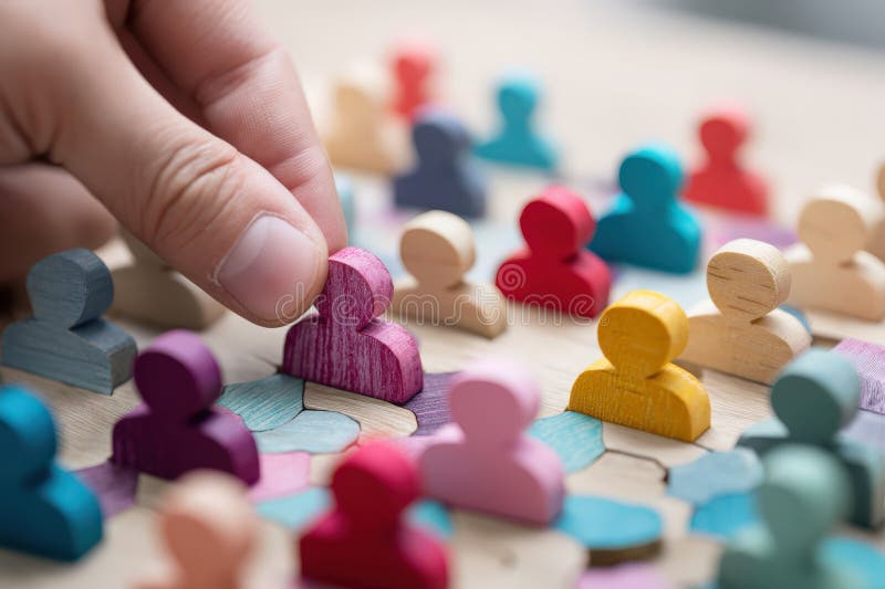 A Person is Carefully Stacking Various Wooden Figures on a Table Stock ...