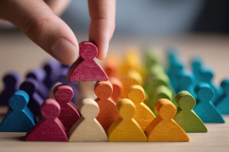 A Person is Carefully Stacking Various Wooden Figures on a Table Stock ...