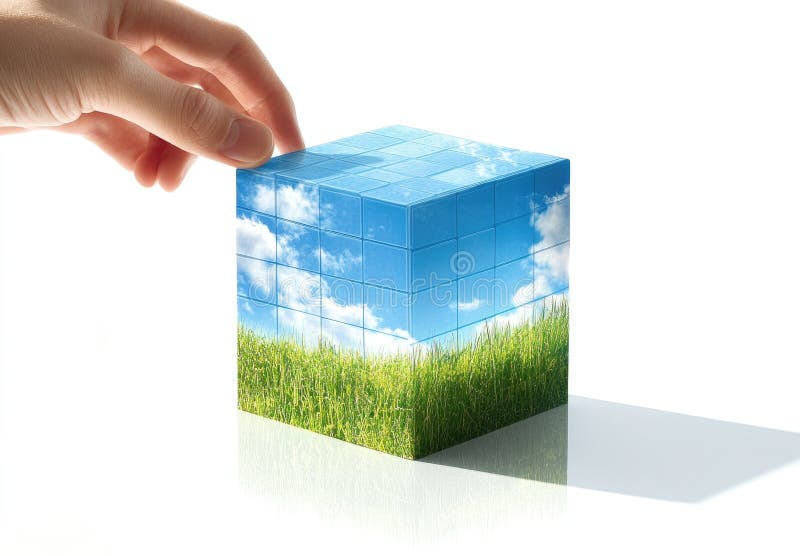 A Person Carefully Stacks Several Blue Blocks upon the Grass Surface ...