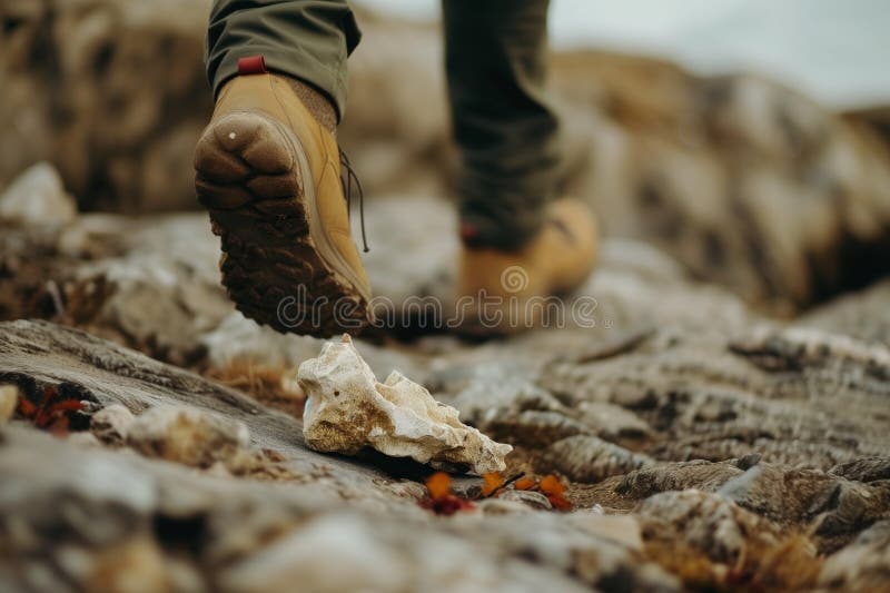 Person Carefully Stepping on a Delicate Rock Flake Stock Image - Image ...