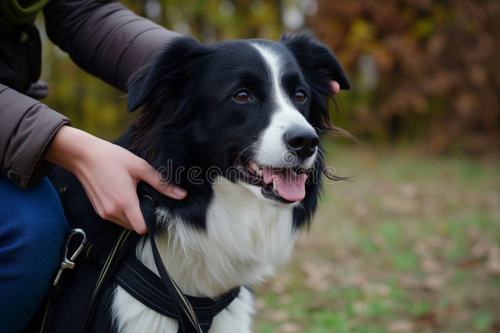 Person Caressing a Border Collie, Leash in Hand Stock Image - Image of ...