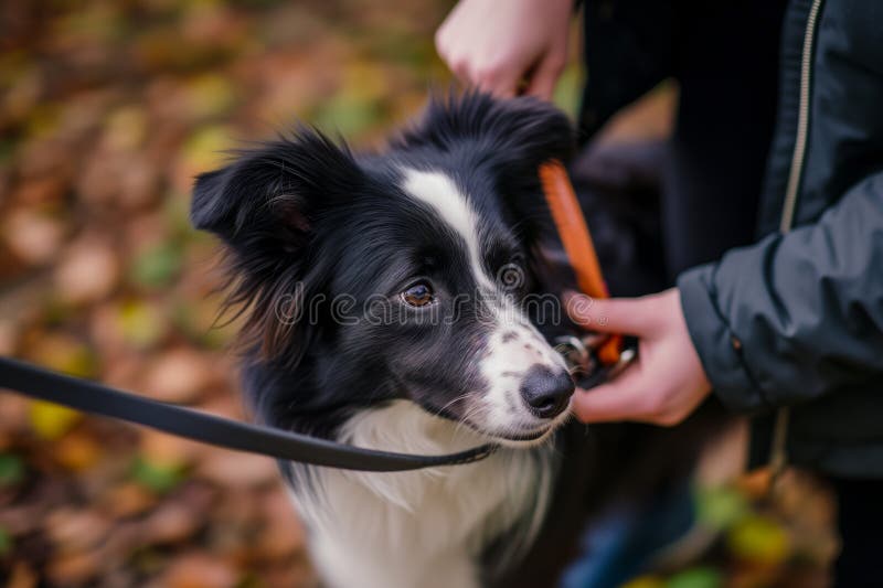 Person Caressing a Border Collie, Leash in Hand Stock Photo - Image of ...