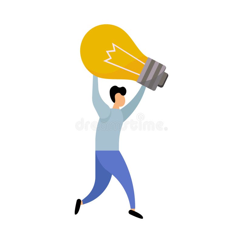 A Person Carries a Light Bulb. Vector Illustration Isolated on White ...