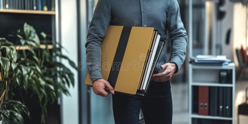 A Person Carries a Stack of Files and Folders in a Modern Office ...