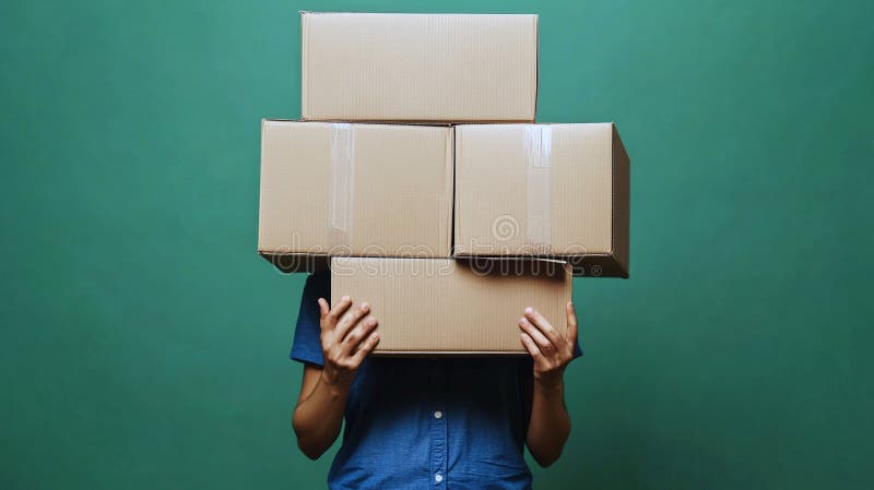 Person Carrying Cardboard Boxes Against Green Background Stock Photos ...