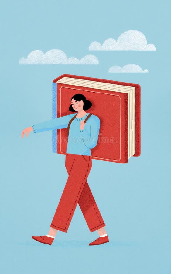 A Person Carrying an Oversized Book on Their Back Strolls Forward with ...