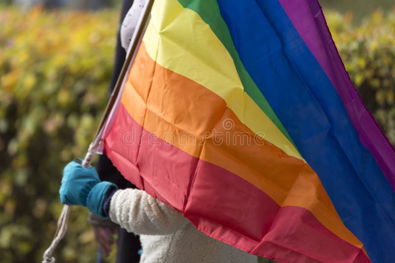 Person Carrying Rainbow Flag Stock Photo - Image of waving, person ...
