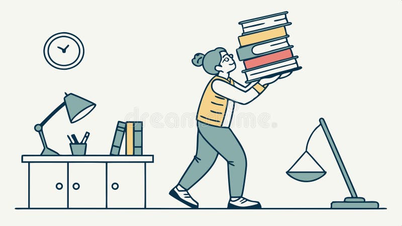 Person Carrying Stack of Books with Scale Education Burden Concept ...