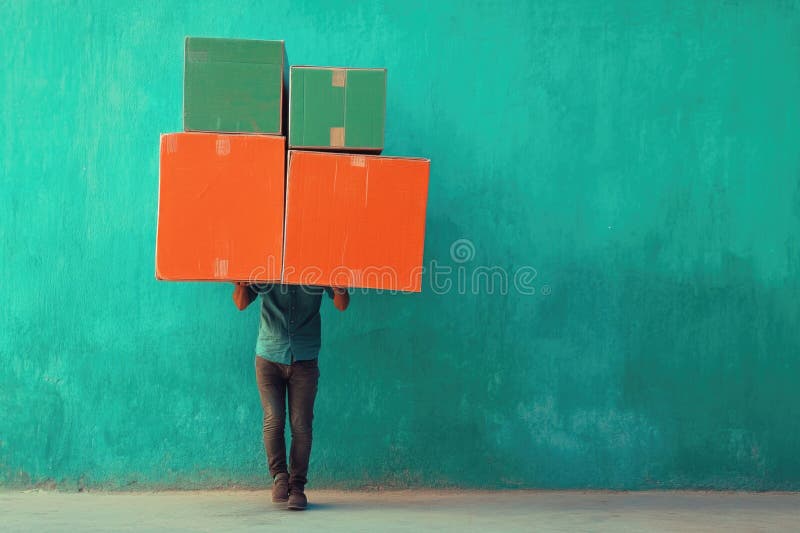 A Person Carrying a Stack of Boxes on Their Head, Likely for a Move or ...
