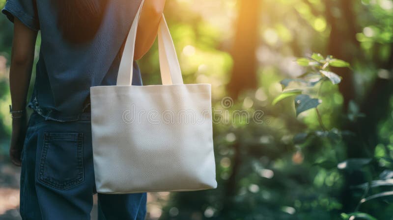Person Carrying a White Tote Bag on a Nature Walk Stock Illustration ...