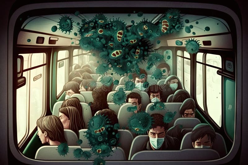 Person, Catching a Ride on Crowded Bus with Bacteria and Germs Stock ...