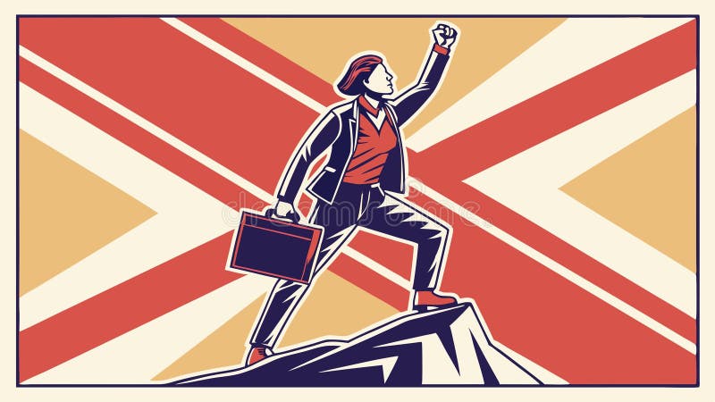 Person Celebrating on Geometric Platform, Symbolizing Triumph, Vector ...