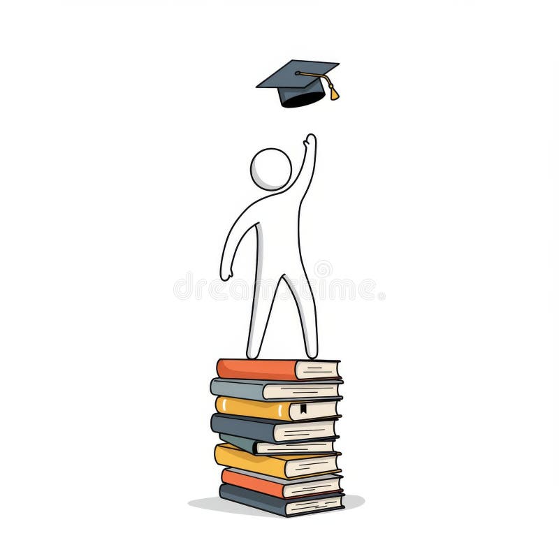 Person Celebrating Graduation on Stack of Books Stock Illustration ...