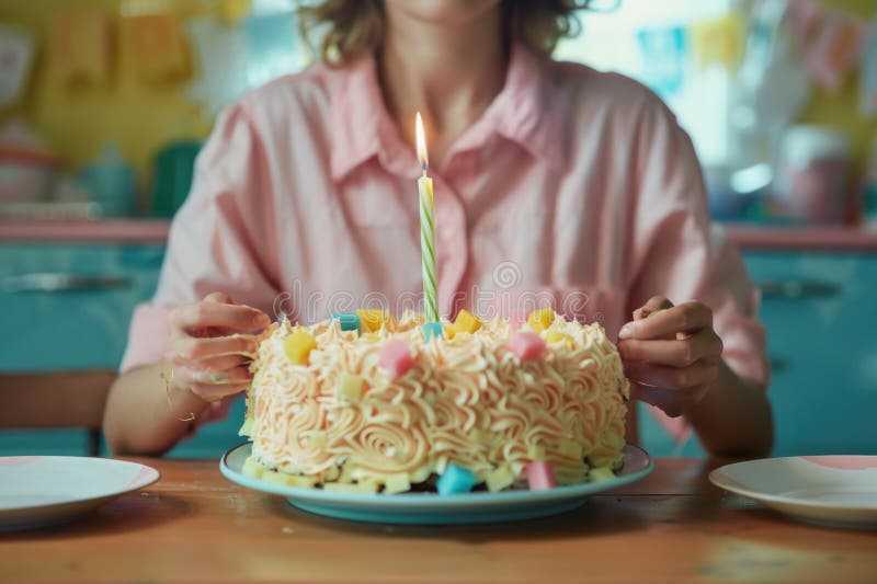 A Person Celebrating Their Birthday with a Decorated Cake Stock Image ...